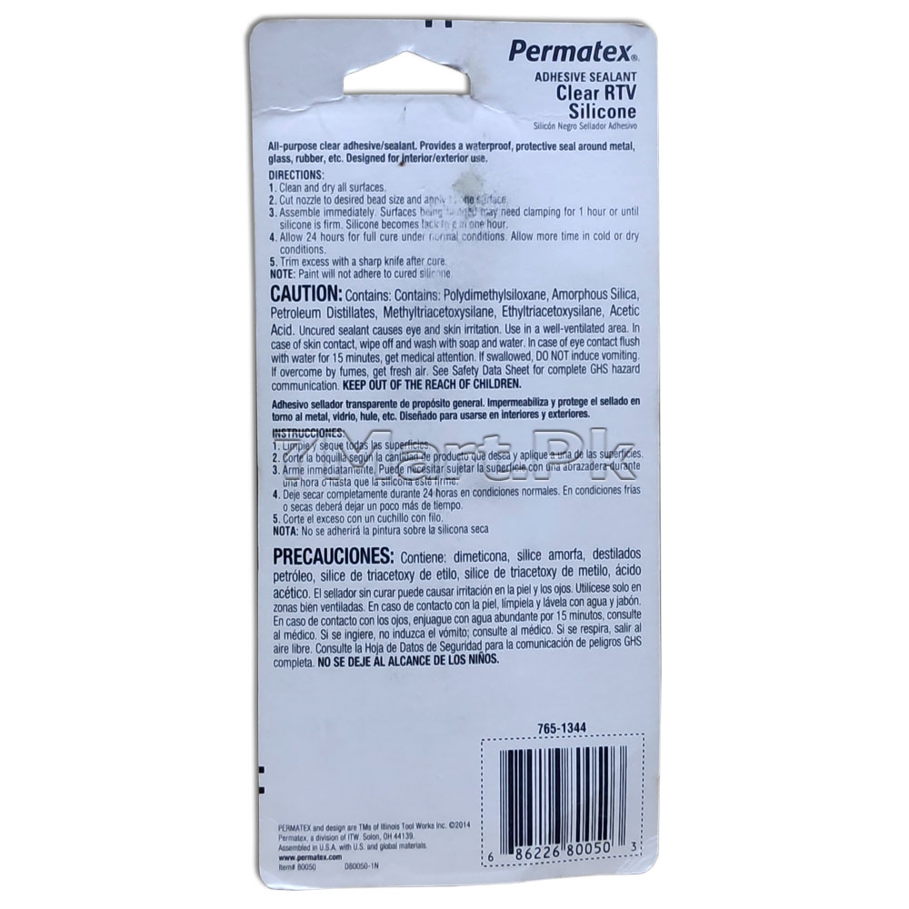 Permatex Clear RTV Silicone Adhesive Sealant,Content 85g,Made in USA ...